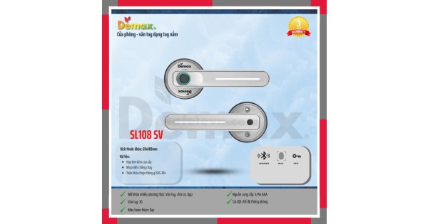 Khóa vân tay Demax SL108 SV: Hợp kim kẽm, thương hiệu Demax cao cấp